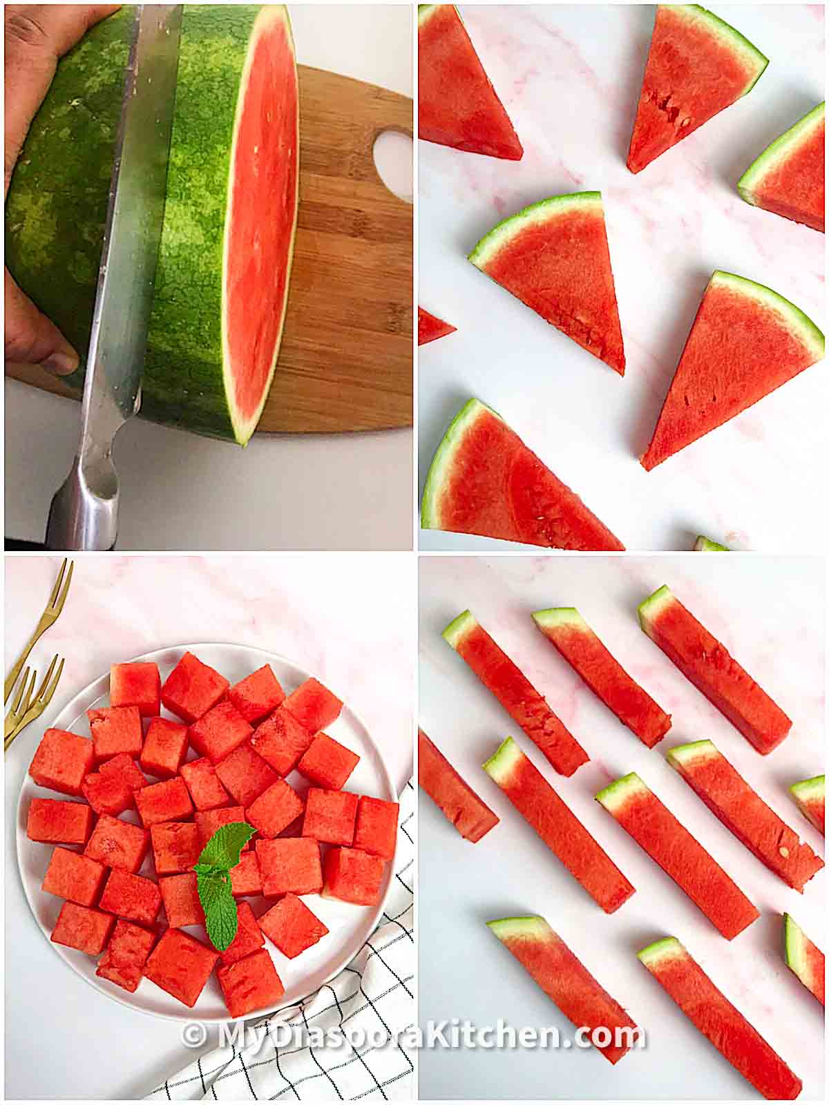 How to cut watermelon into triangles, sticks or cubes - My Diaspora Kitchen